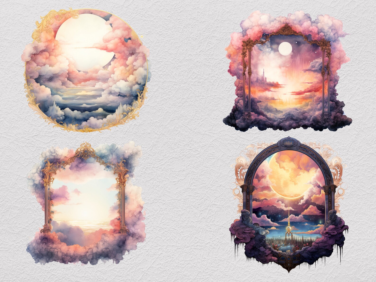 28 Watercolour Celestial Frames Clipart Bundle, Fantasy Clipart ...