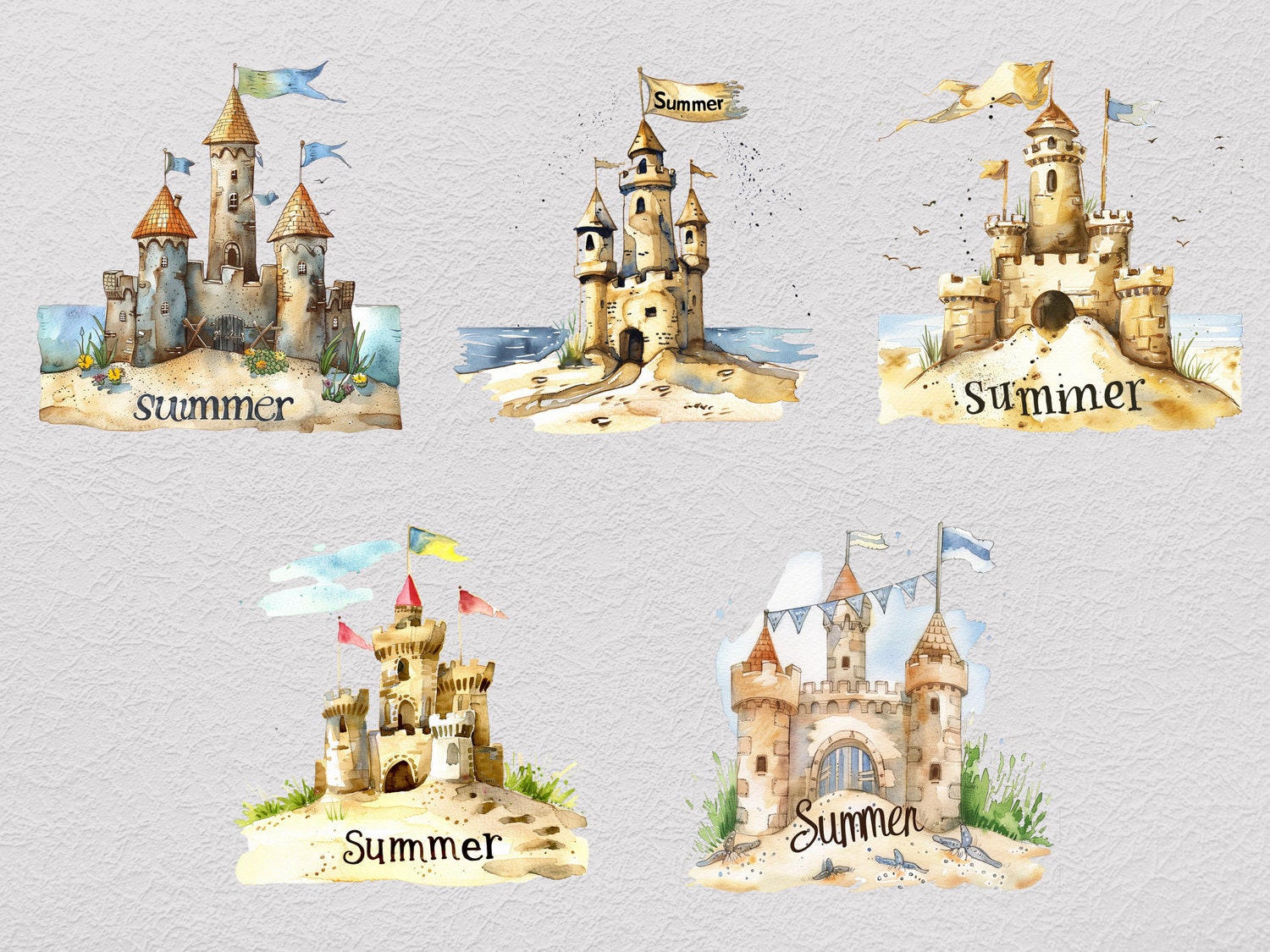 Summer Sandcastle Beach Clipart PNG Bundle Transparent Background Clip ...