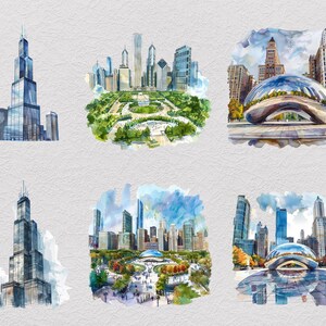 Chicago Clipart, Watercolour City Clipart Bundle, Around the World ...