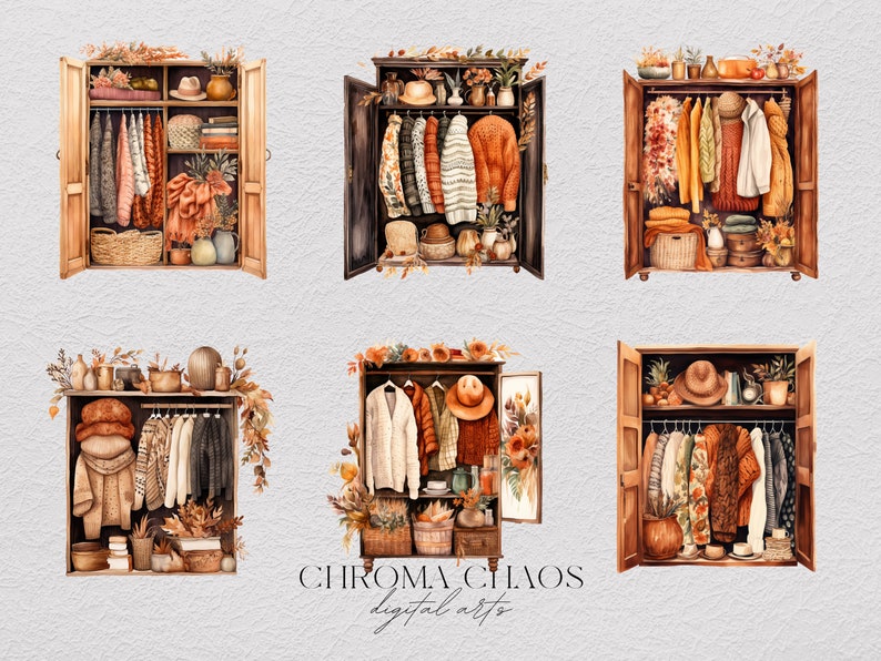 40 Watercolour Autumn Wardrobe Clipart Bundle, Autumn Clothes Clipart ...