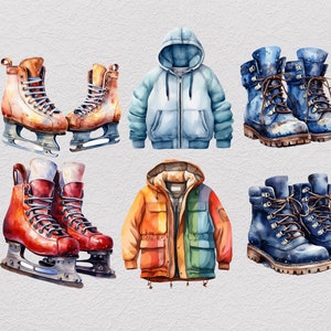 101 Watercolour Winter Outfit Clipart Bundle, Ski, Snow Boots, Jackets ...