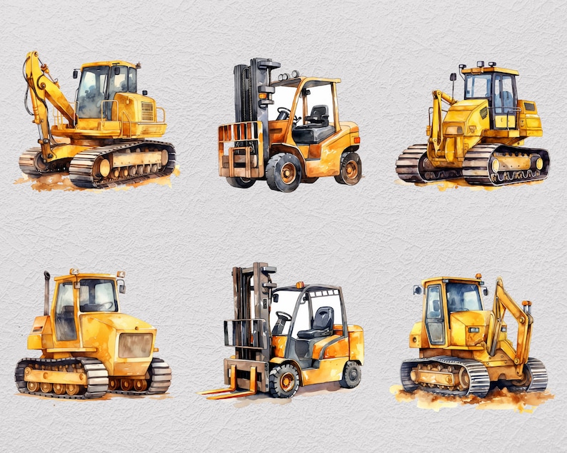 Construction Vehicles Clipart PNG Bundle, Transparent Clip Art for Kids ...