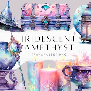 44 Iridescent Amethyst Clip Art, Transparent PNG, Beautiful Witchy Watercolor Amethyst ...