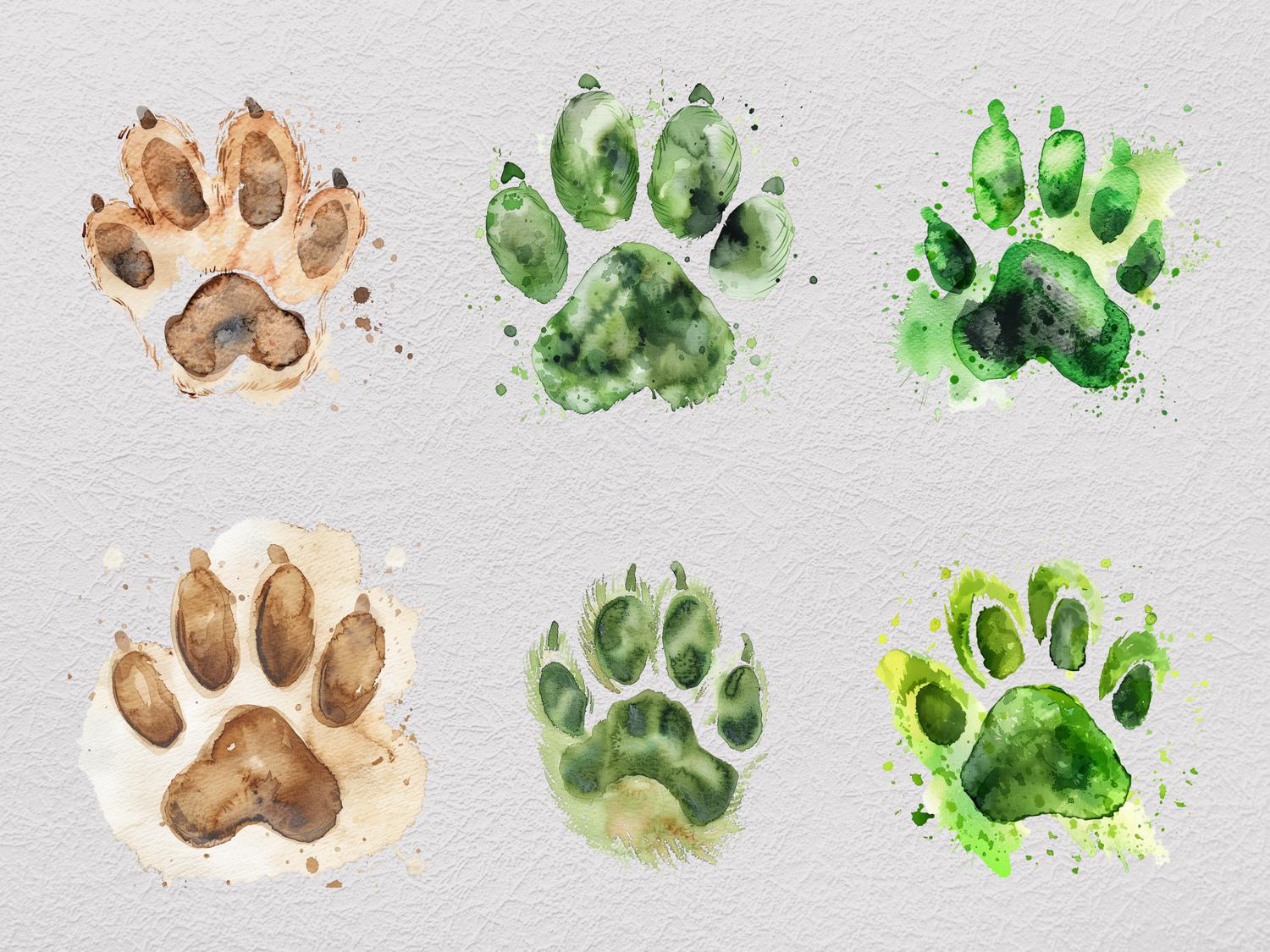 56 Dog Paws Clipart Bundle, Watercolour Paw Print PNG, Cute Dog Paw ...