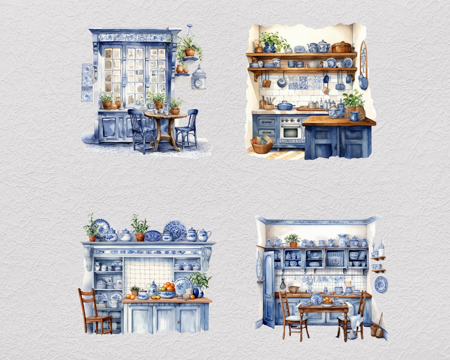 Delft Kitchen Clipart Bundle, Delft Pantry Clipart, Cozy Clipart ...