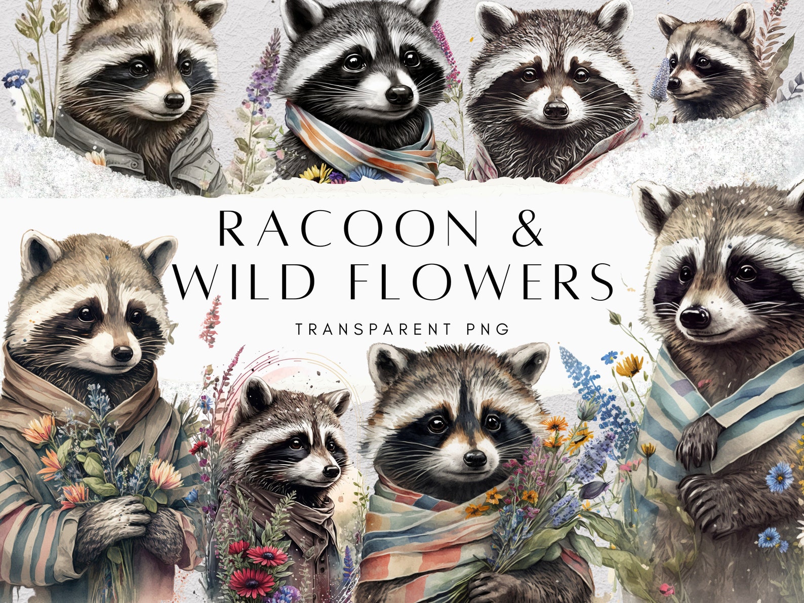 Cute Baby Raccoon Wearing a Scarf PNG, Watercolor Clipart, Transparent ...