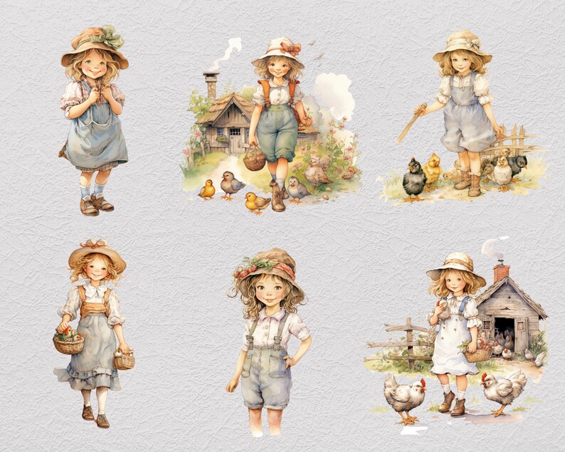 Farm Girl Clipart PNG Sublimation Bundle, Farmer Clipart, Cow Clipart ...