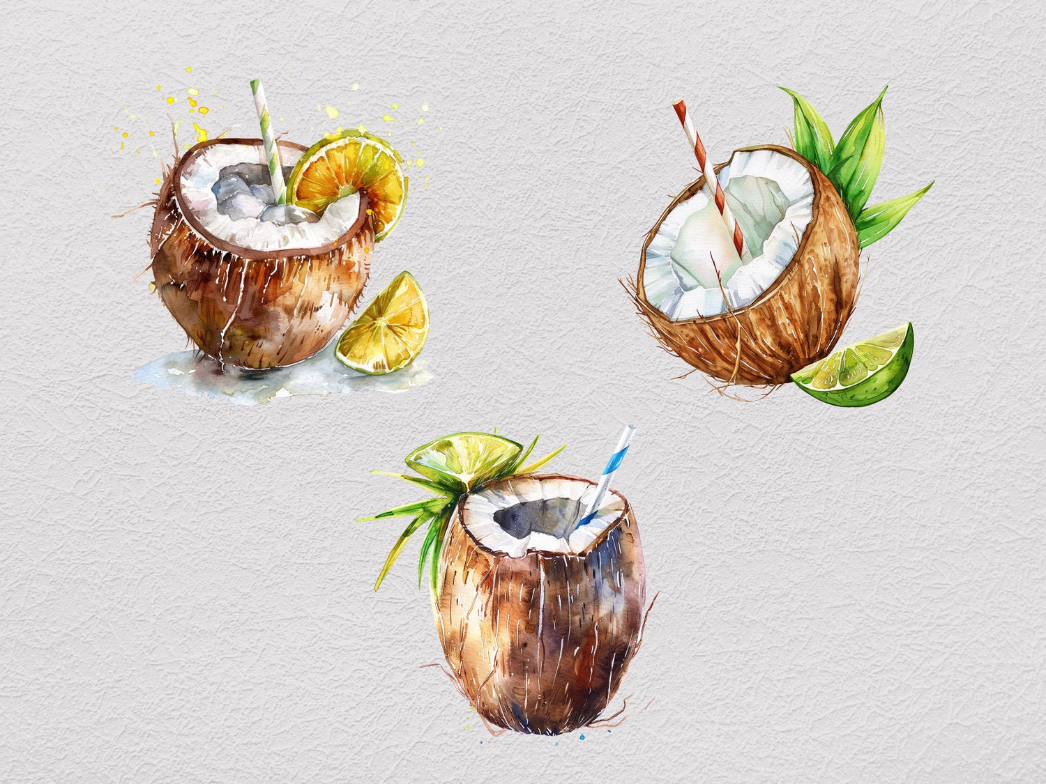 Summer Coconut Drinks Beach Clipart PNG Bundle Transparent Background ...