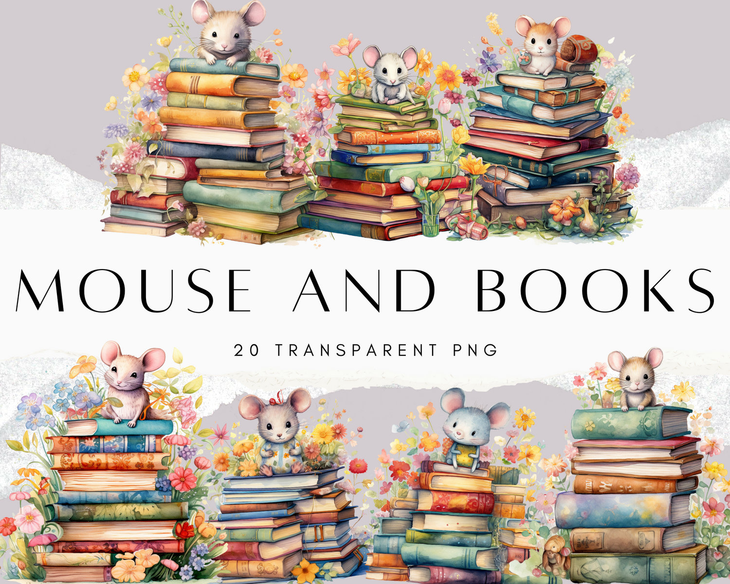 Watercolour Mouse Books Clipart Bundle, Books Clipart, Cozy Reading ...