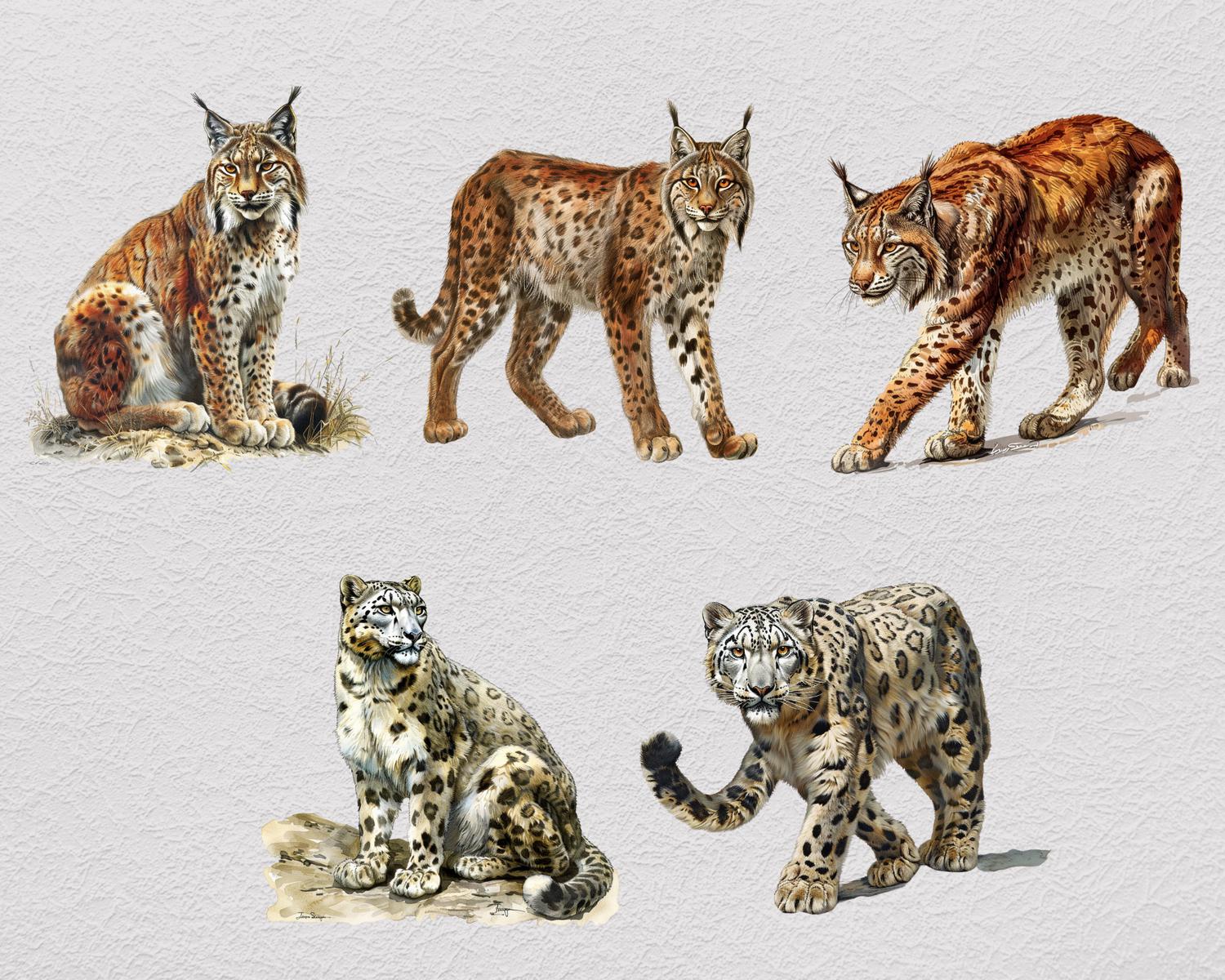 34 Big Cats Animals Clipart PNG Bundle Transparent Background Clip Art ...
