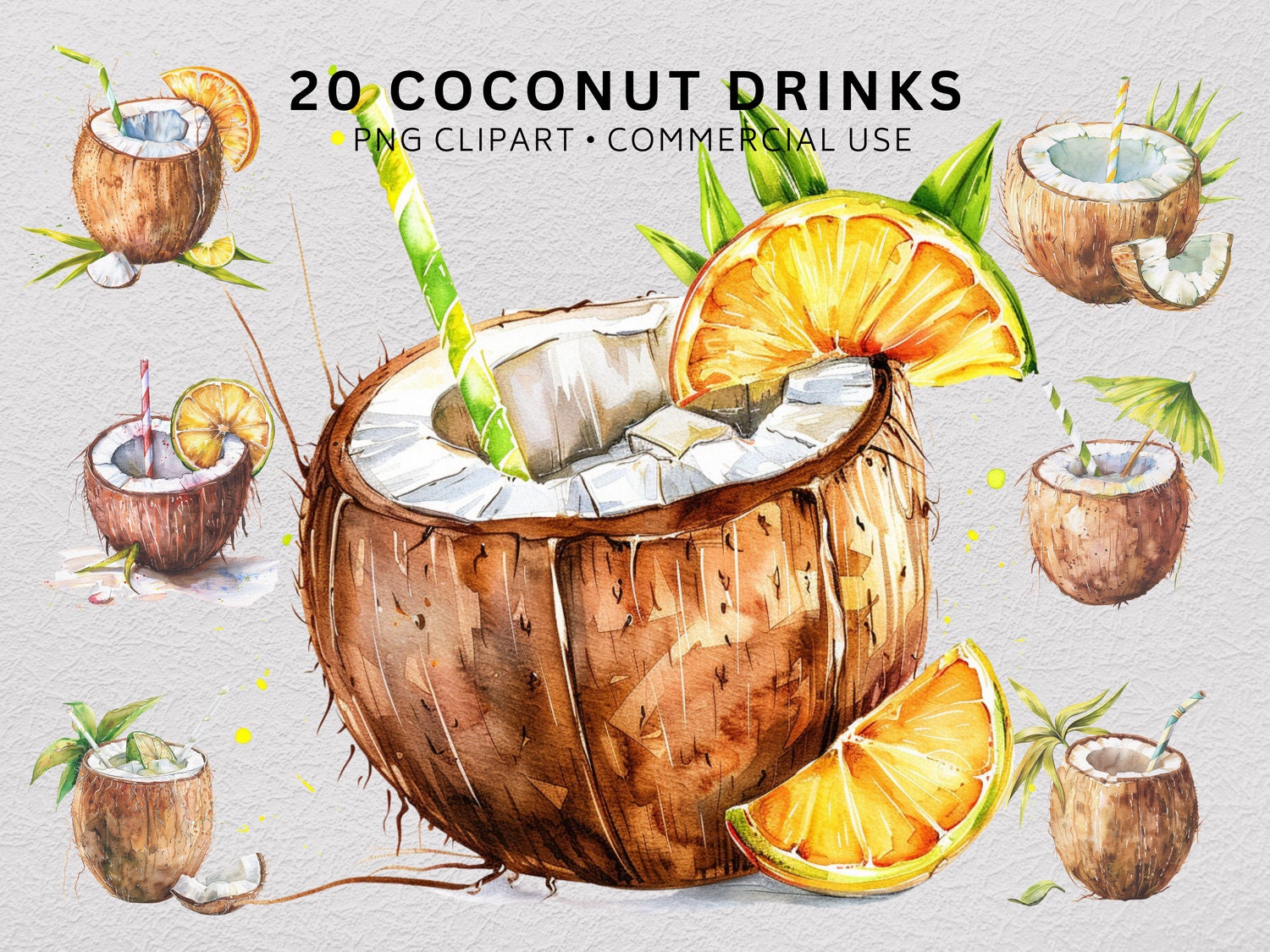 Summer Coconut Drinks Beach Clipart PNG Bundle Transparent Background ...