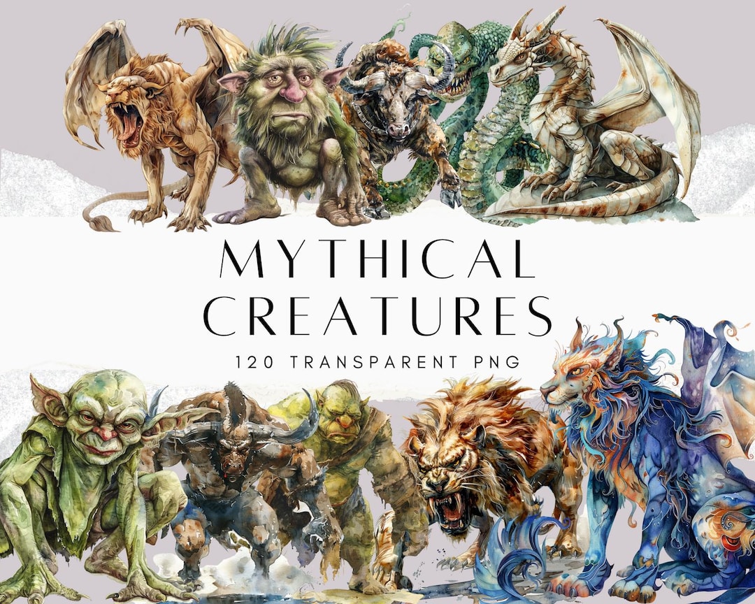 120 Mythical Creatures Clipart PNG Bundle, Transparent Clip Art for ...