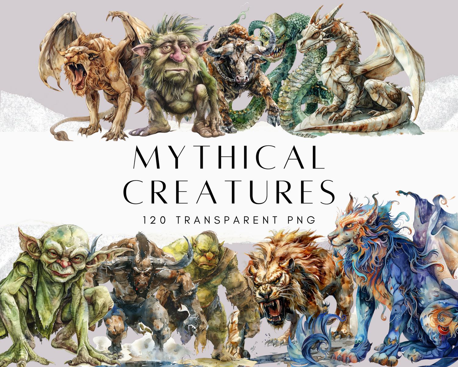 120 Mythical Creatures Clipart PNG Bundle, Transparent Clip Art for ...