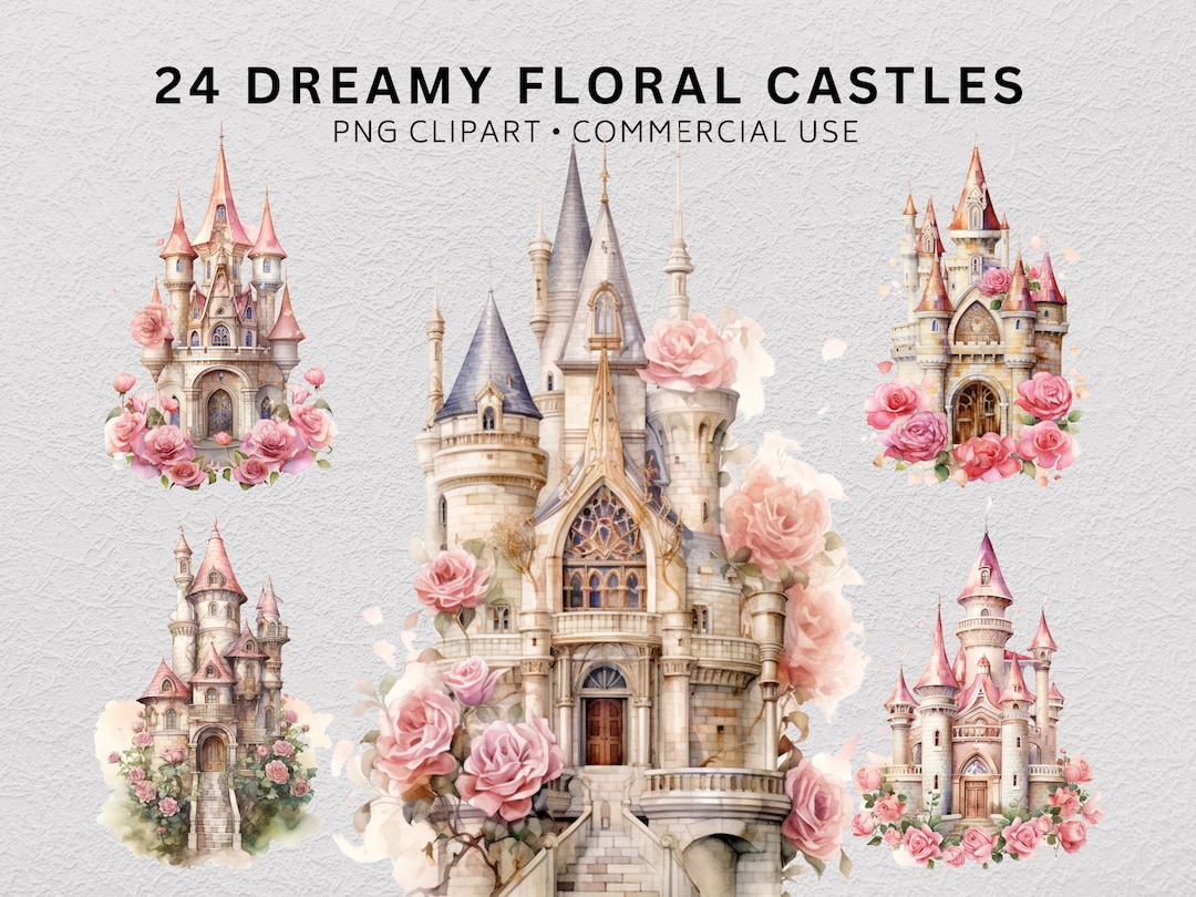 Dreamy Floral Castles Clipart PNG, Flower Castle PNG, Winter Clip Art ...