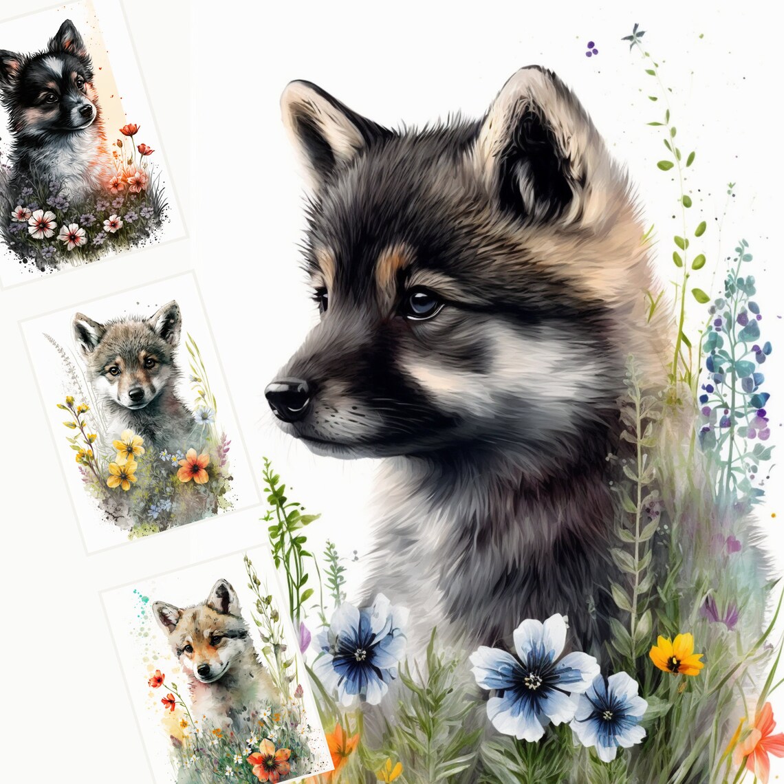 Cute Baby Wolf PNG, Watercolor Clipart, Transparent PNG, Goodnotes ...