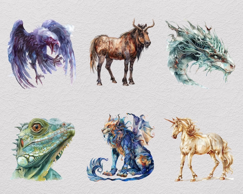 120 Mythical Creatures Clipart PNG Bundle, Transparent Clip Art for ...