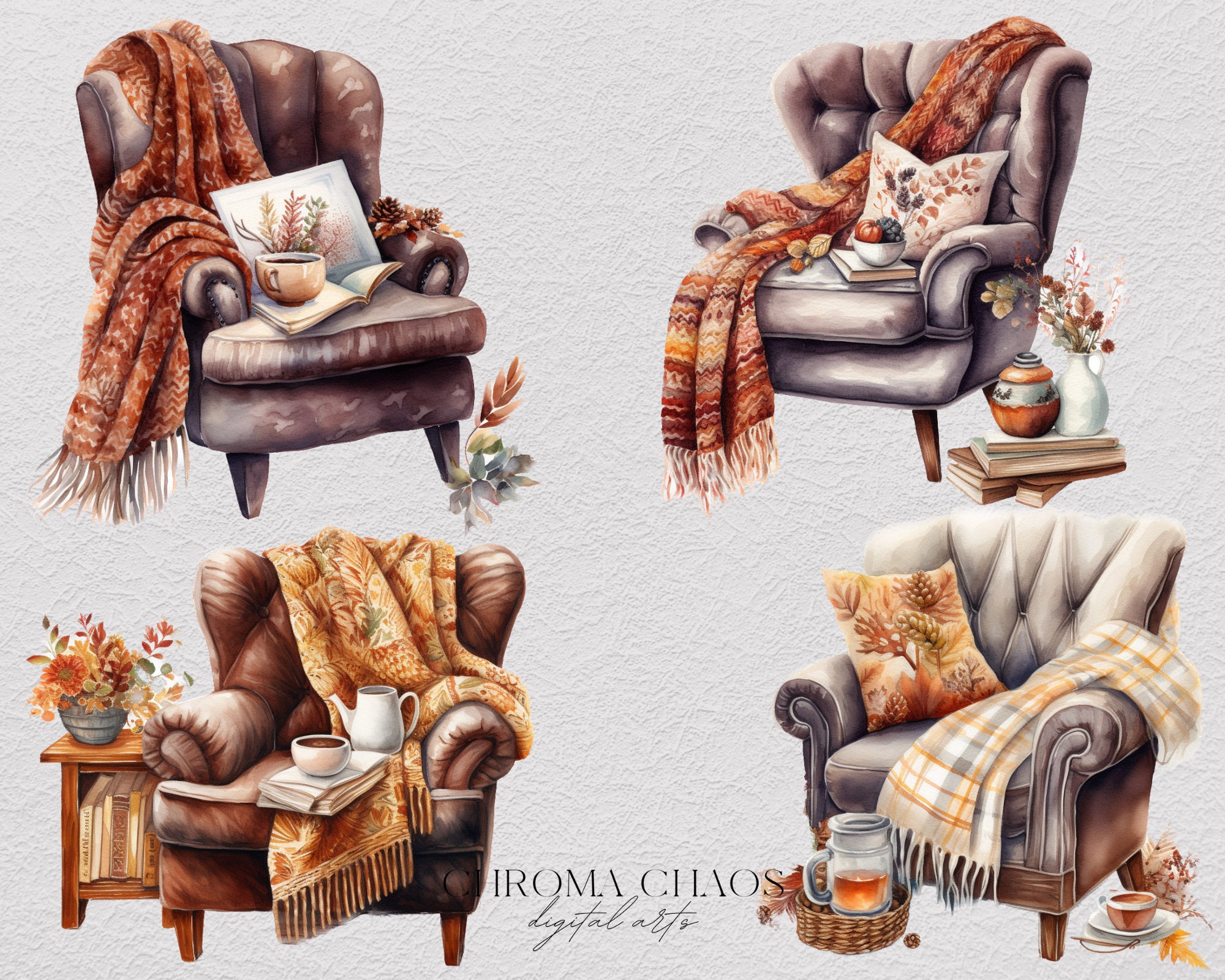 84 Watercolour Cozy Autumn Clipart Mega Bundle Books Clipart - Etsy