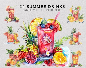 Tropical Drinks Beach Clipart PNG Bundle Transparent Background Clip ...