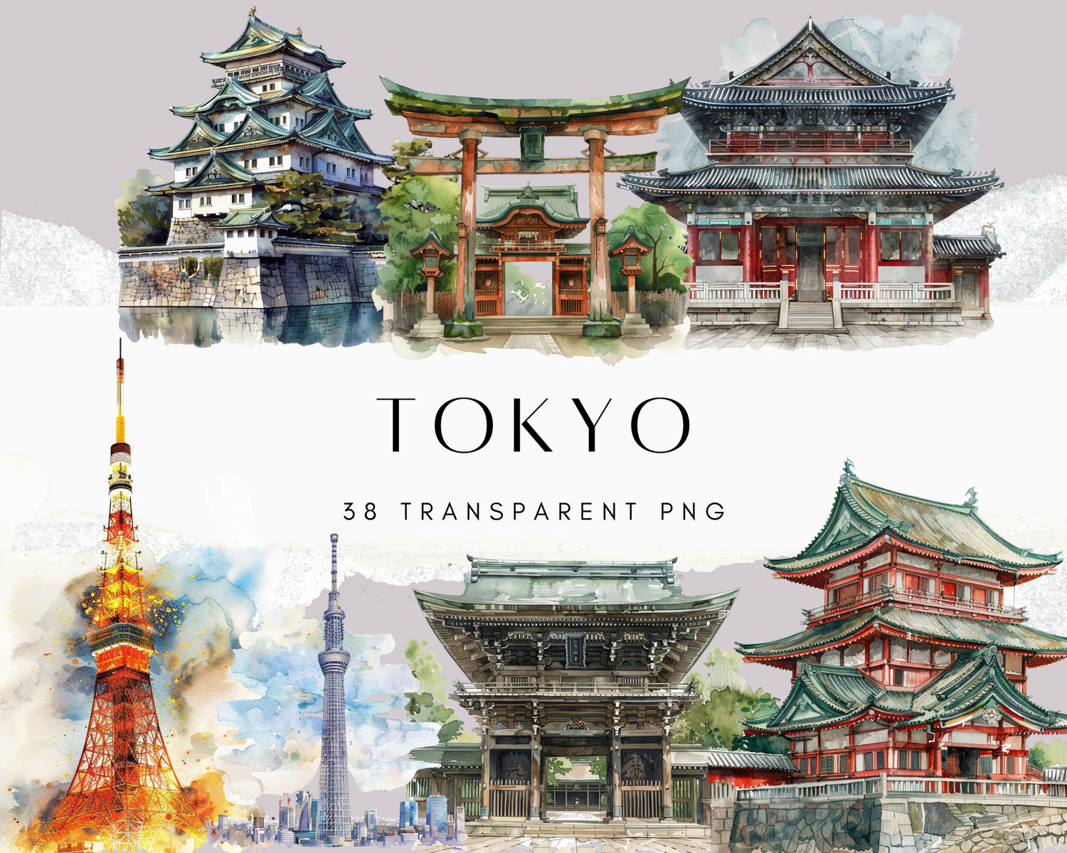 Tokyo Clipart, Watercolour City Clipart Bundle, Around the World ...