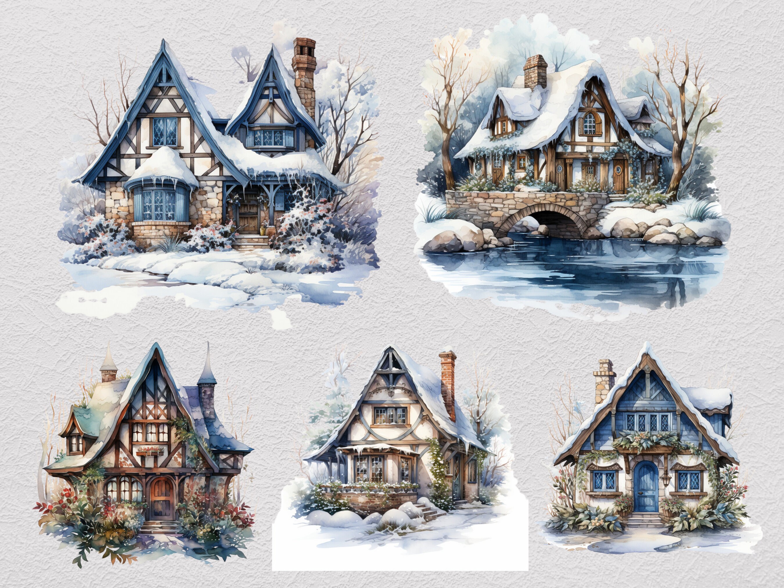Winter Cottages Clipart PNG, Cottage PNG, Winter Clip Art, Scrapbook ...