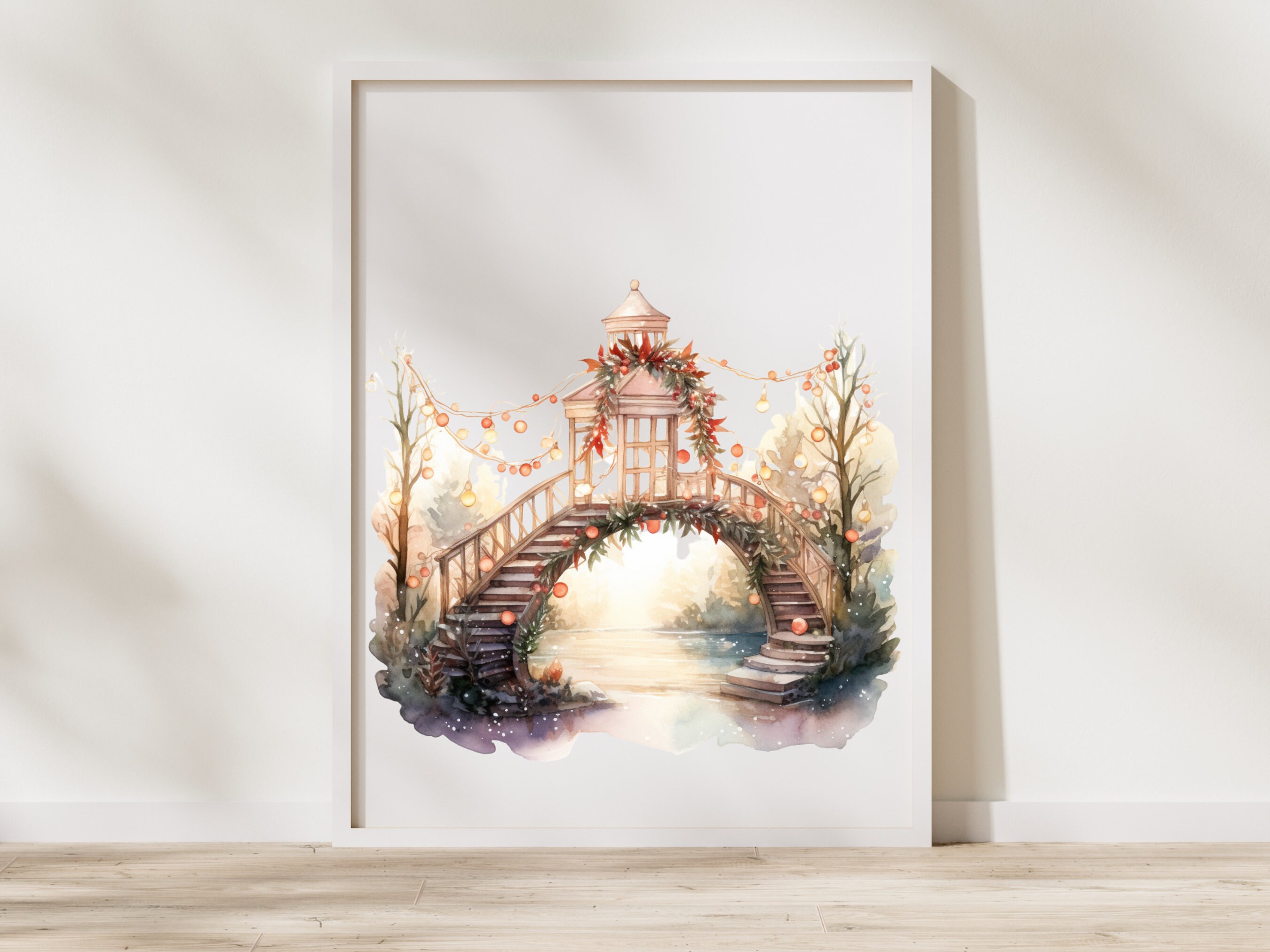 Watercolour Magical Bridge Clipart Bundle, Christmas Bridge, Ornament ...