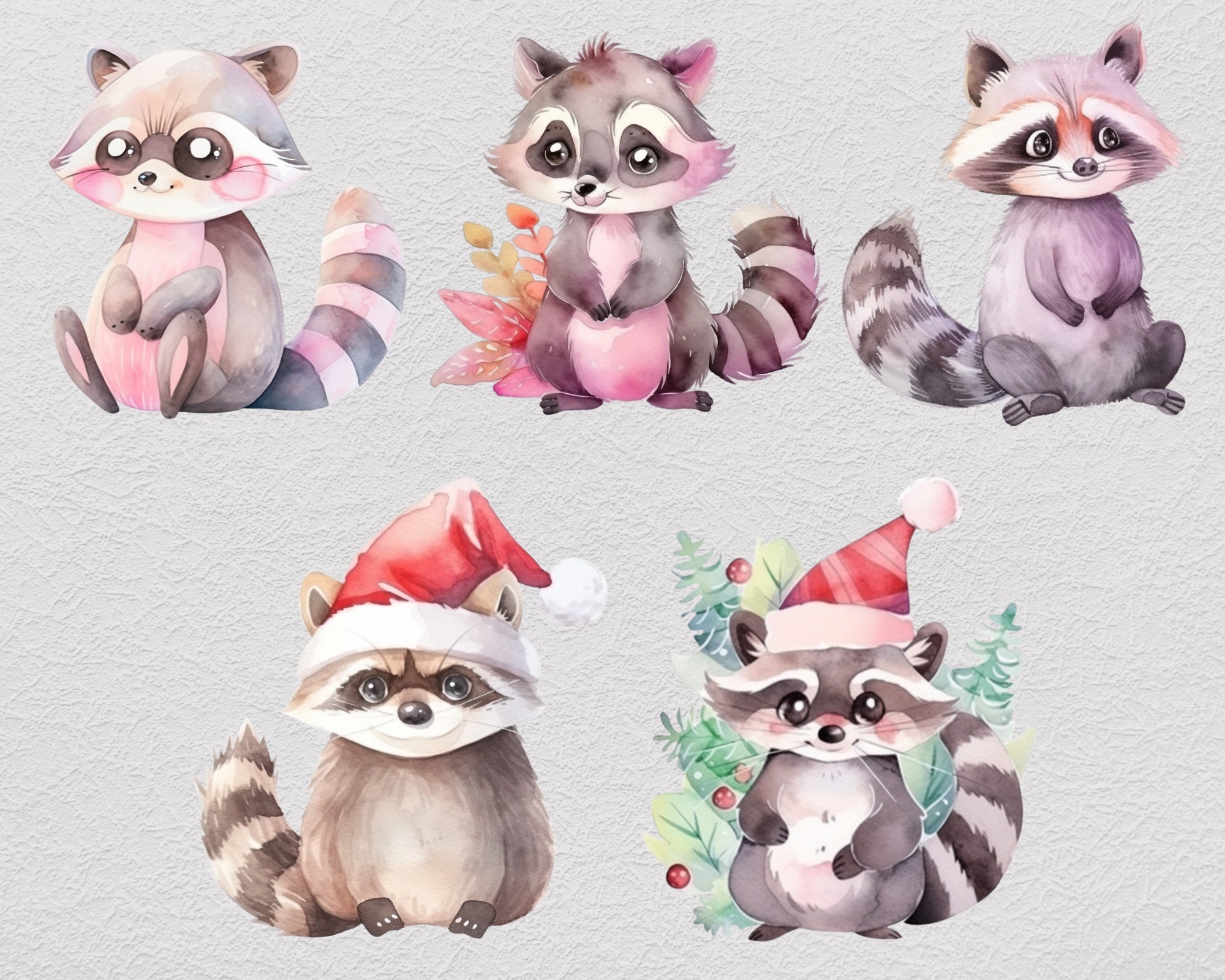 Cute Raccoons Clipart, Cute Critters, Scarf and Beanie, Snowy Friends ...
