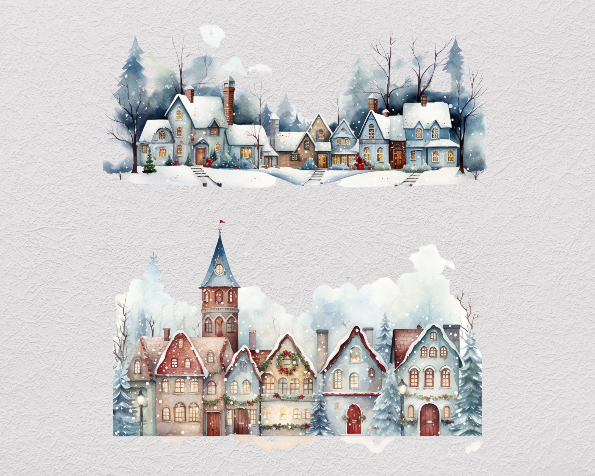 Watercolor Festive Villages Clipart Bundle, Village Clipart, Decorative ...