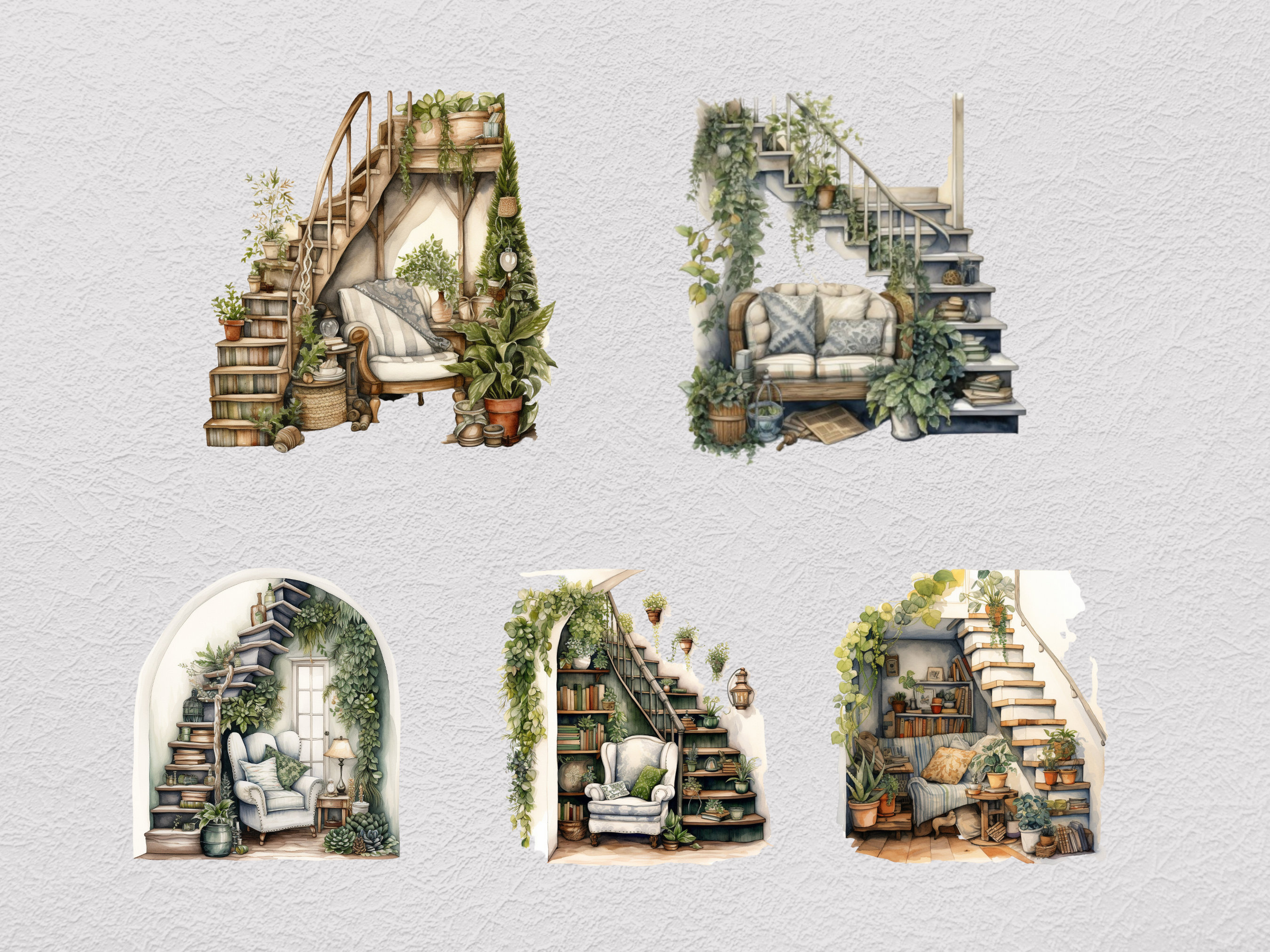 Reading Nook Under the Stairs Clipart, Books Clipart, Cozy Clipart ...