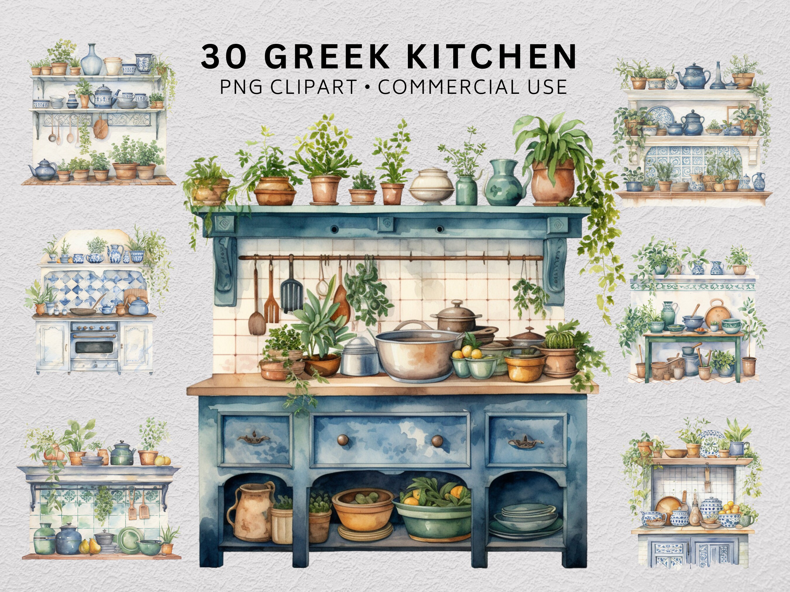 Greek Kitchen Clipart Bundle Greek Pantry Clipart Cozy - Etsy