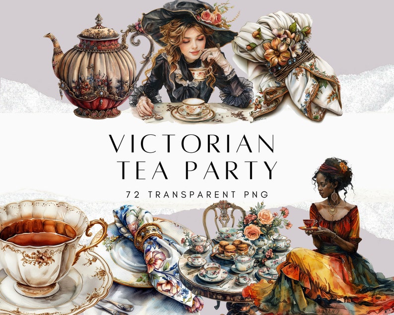 Victorian Tea Party Clipart Bundle, Vintage Tea Party Clipart, Vintage ...