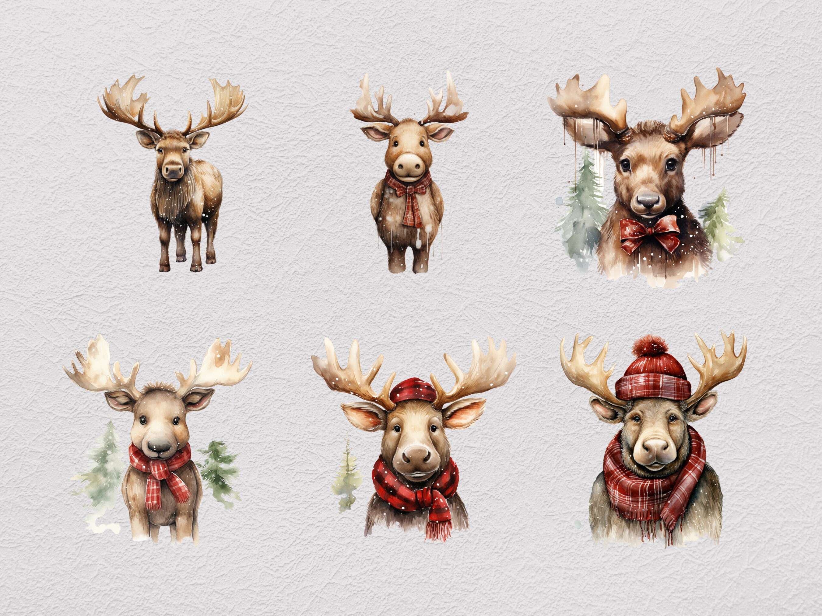40 Cute Winter Moose Clipart, Moose Family PNG, Scarf and Beanie, Snowy ...