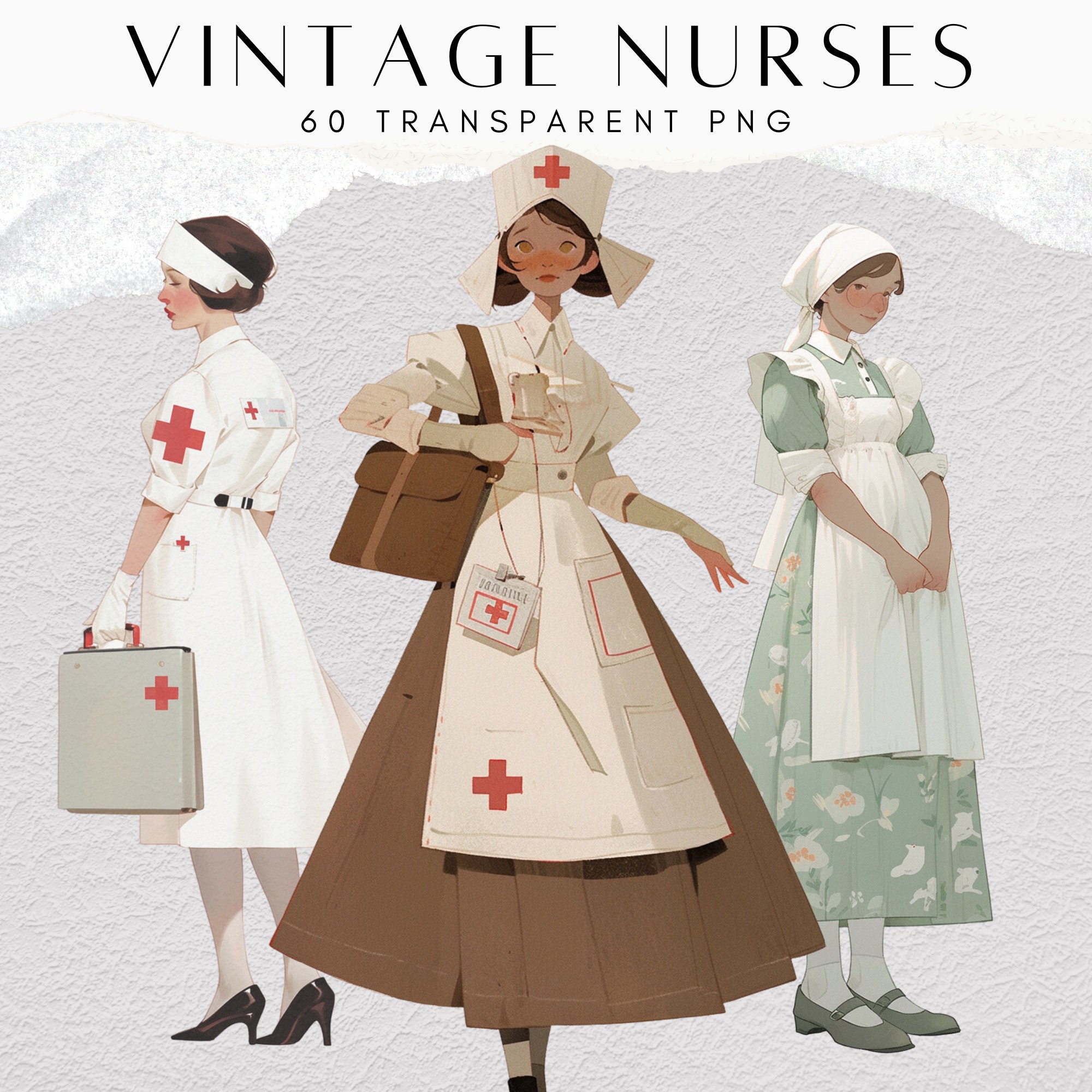 60 Vintage Nurses Clipart Bundle, Healthcare Clipart, Nurse PNG ...