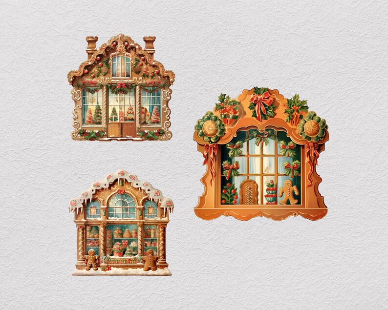 24 Gingerbread Windows Clipart Bundle, Christmas Bakery PNG, Stall ...