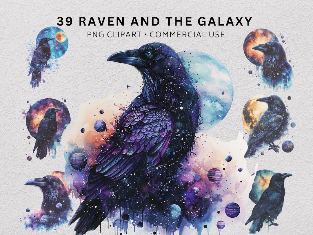Raven and the Galaxy, Cosmic Raven Clipart Raven PNG Bundle Witchcraft ...