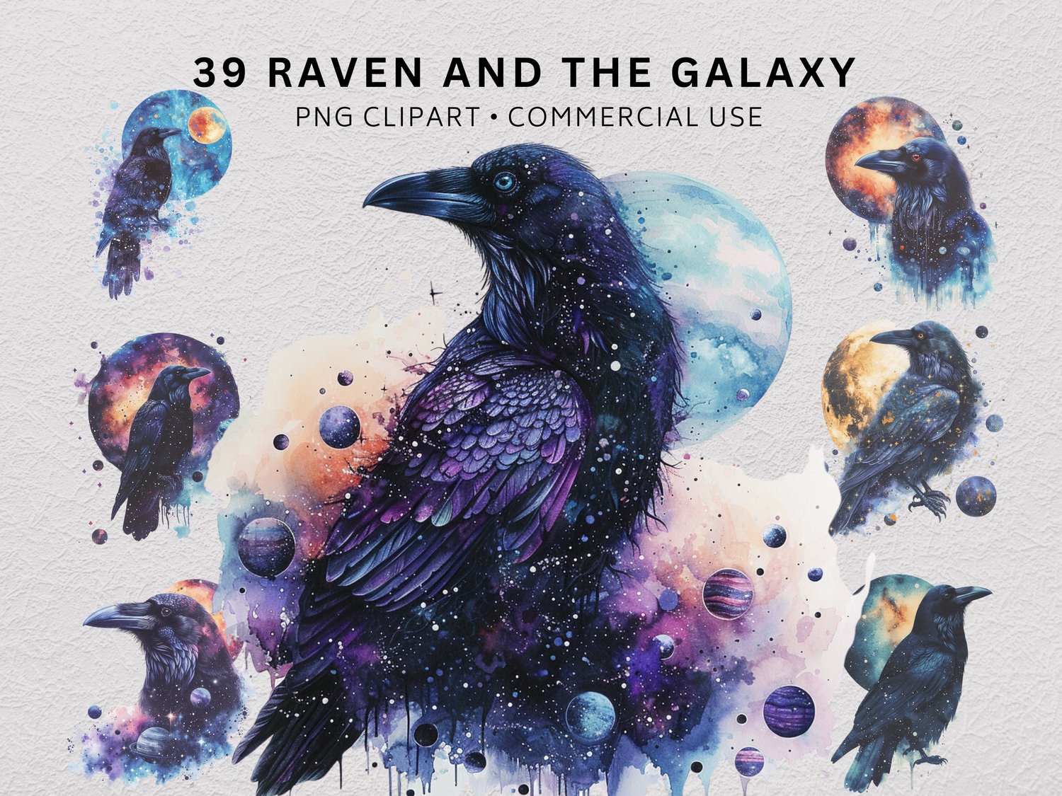 Raven and the Galaxy, Cosmic Raven Clipart Raven PNG Bundle Witchcraft PNG Clipart Black Raven ...