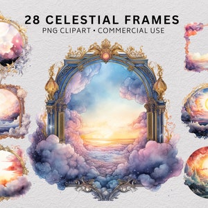 28 Watercolour Celestial Frames Clipart Bundle, Fantasy Clipart ...