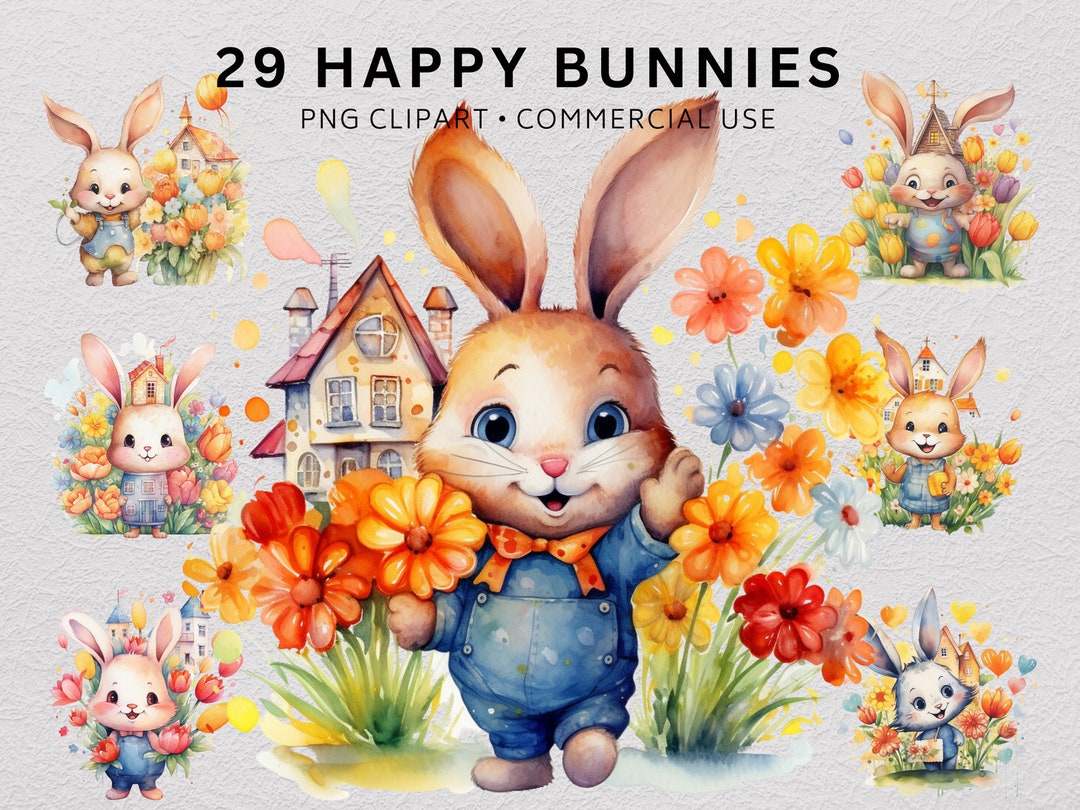 Cute Bunny Clipart, Happy Bunny Clipart, Cute Rabbit Clipart, Happy ...