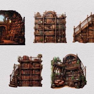 Wooden Library Clipart, Reading Nook Clipart, Books Clipart, Cozy ...