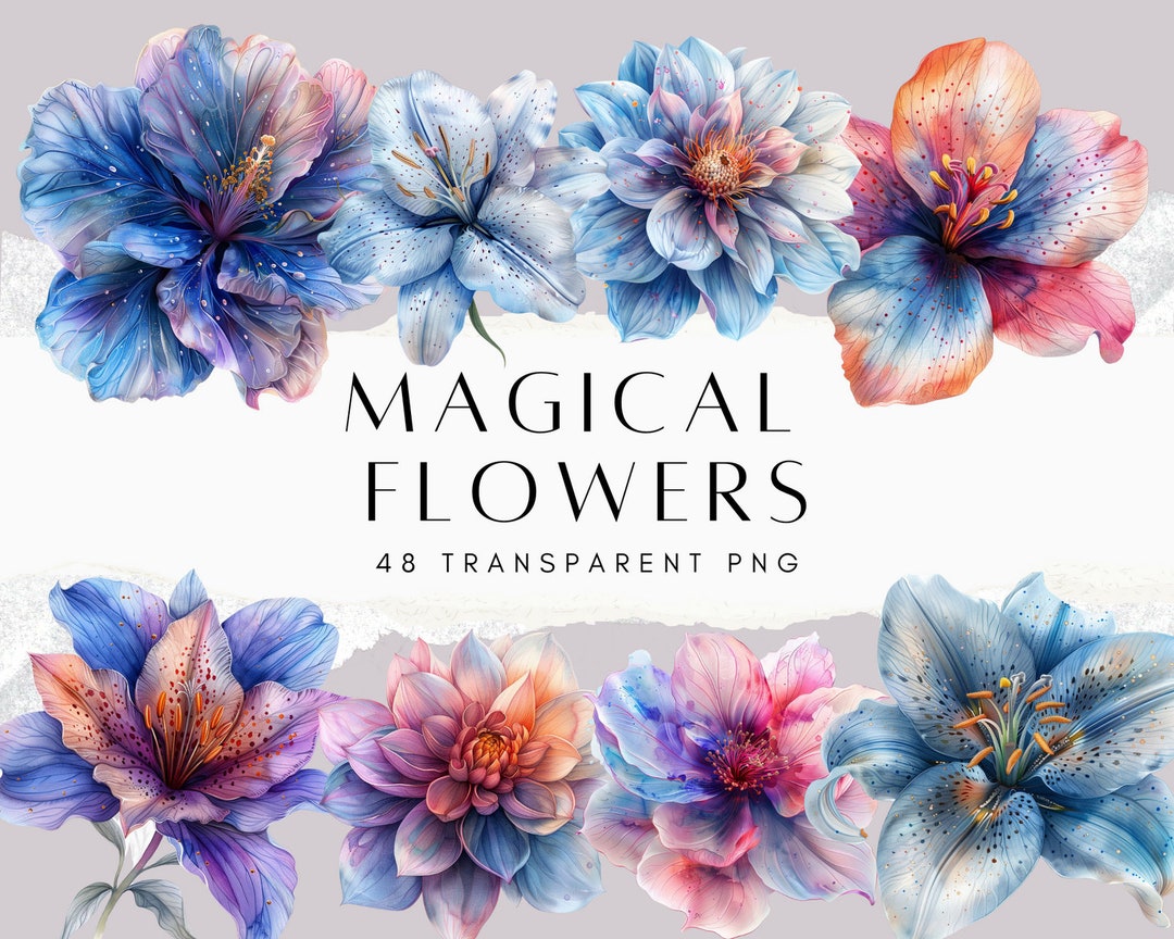 48 Magical Flowers Clipart Bundle, Colorful Flowers, Ornament Clipart ...
