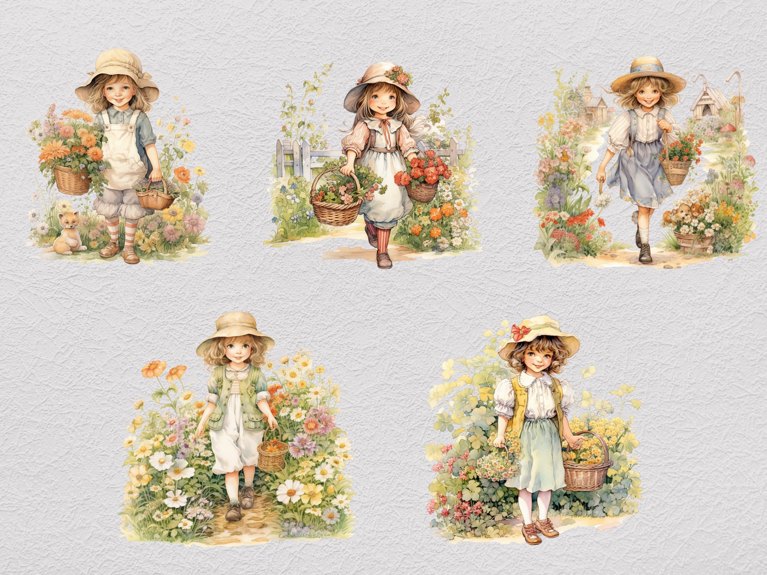 Farm Girl in Flower Garden Clipart PNG Sublimation Bundle, Flower ...