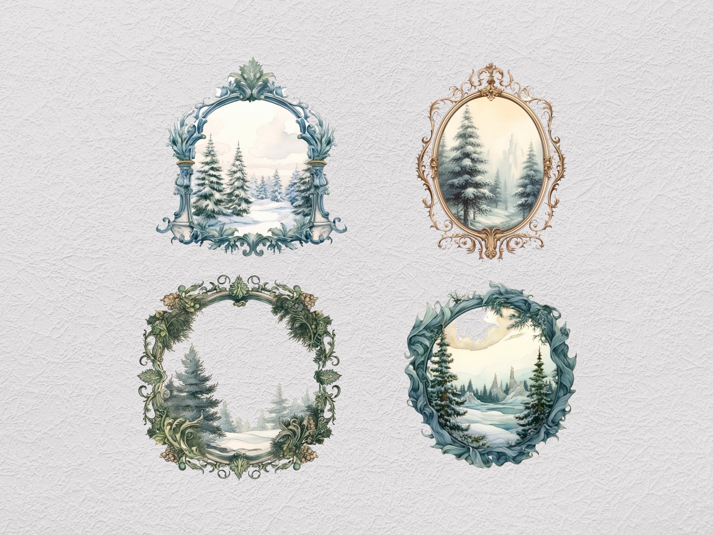 22 Rococo Winter Frames Clipart Bundle, Fantasy Clipart, Digital ...