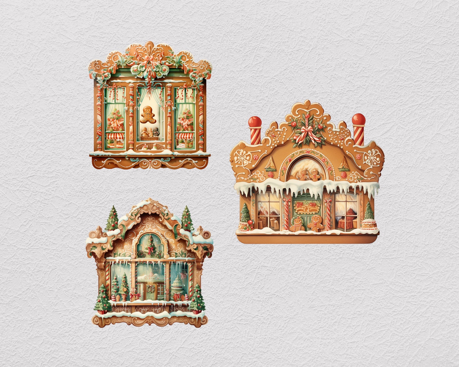 24 Gingerbread Windows Clipart Bundle, Christmas Bakery PNG, Stall ...