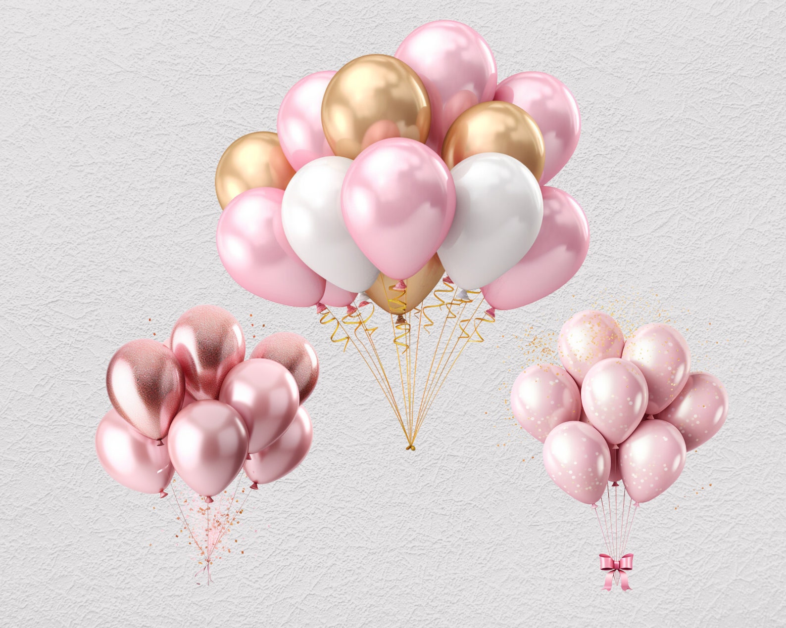 Birthday Balloon Clipart, Pink and Gold Balloon Clipart, 3D Balloon ...