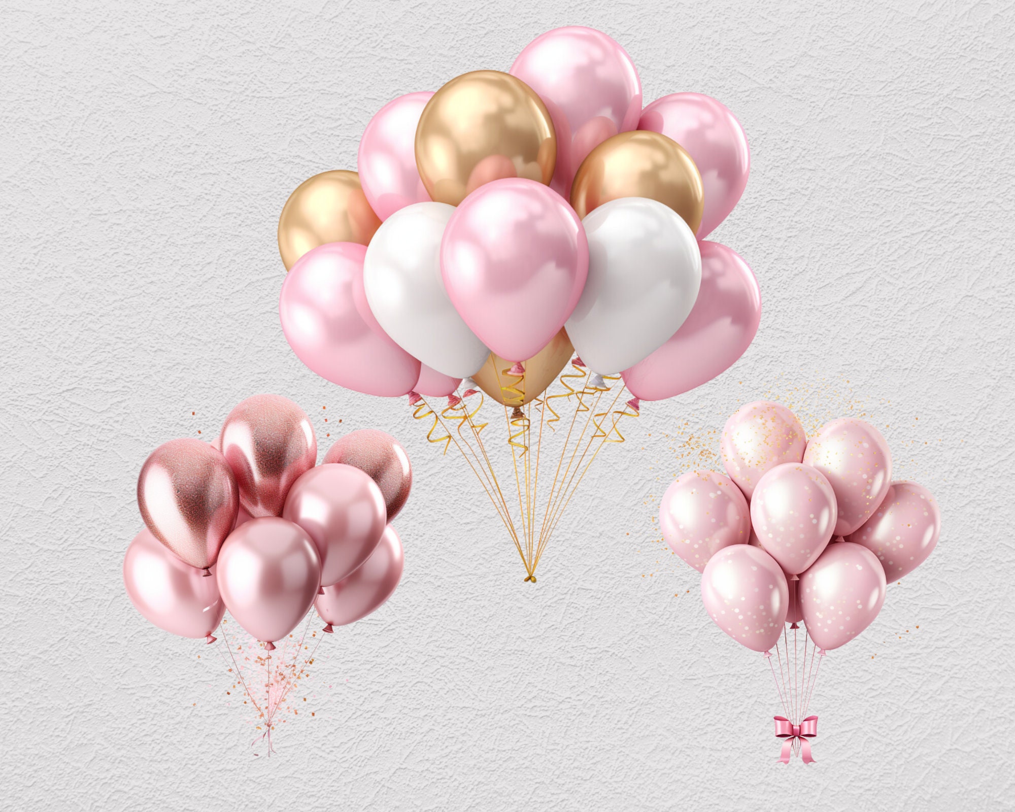 Birthday Balloon Clipart, Pink and Gold Balloon Clipart, 3D Balloon ...