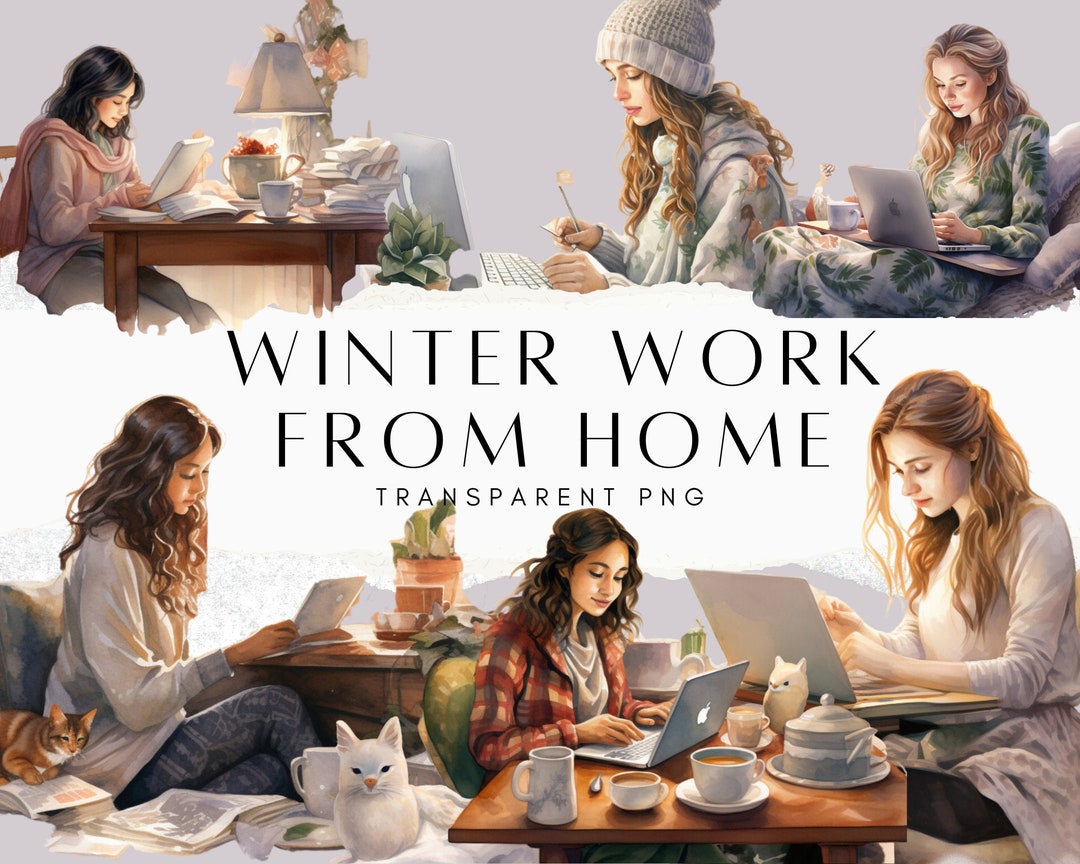 Watercolour Winter Work From Home Clipart Bundle, WFH Clipart, Cozy ...