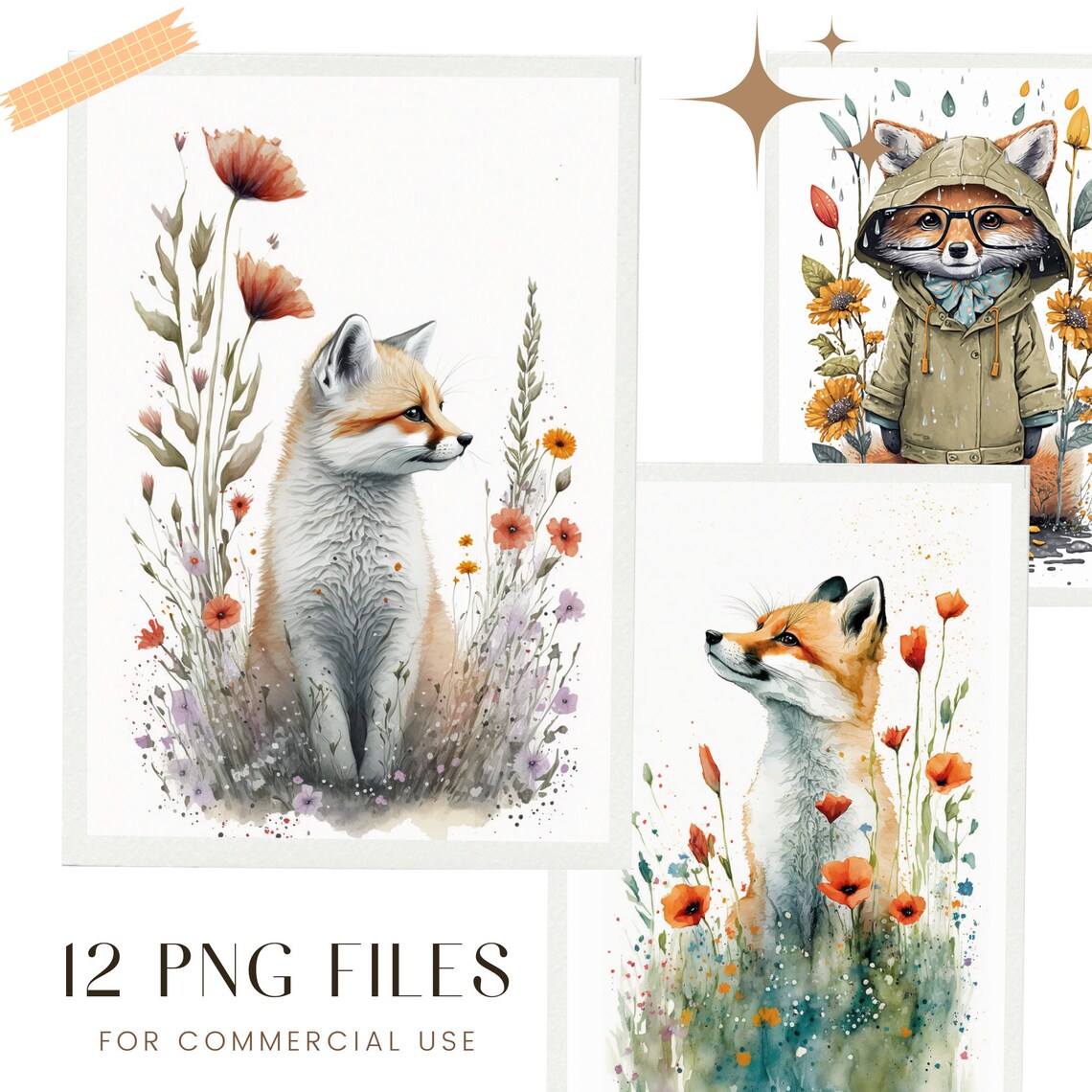 Cute Baby Fox PNG, Watercolor Clipart, Transparent PNG, Goodnotes ...