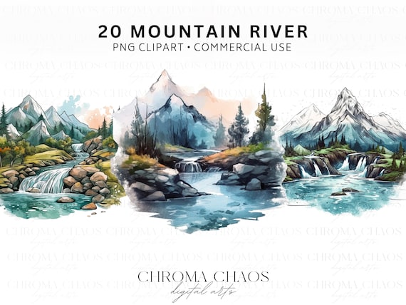 Berg Fluss Clipart Berge Und Fluss Stock Illustrationen, Vektoren,