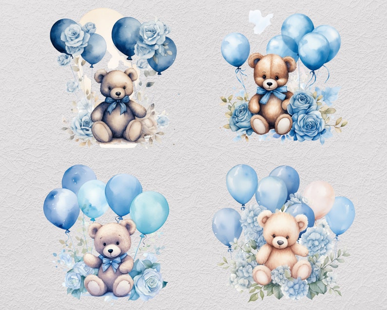 Blue Teddy Bear Clipart, Teddy Bear With Balloon PNG, Nursery Decor PNG ...