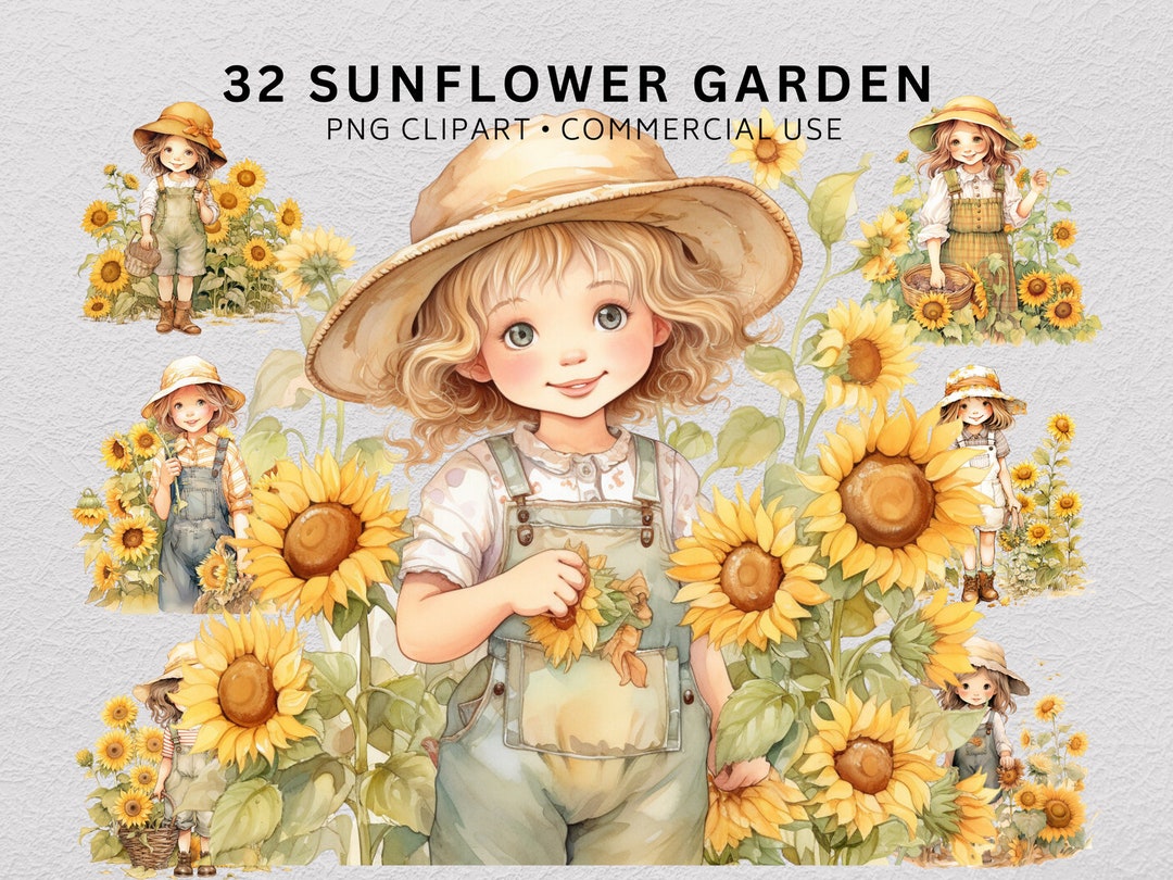 Sunflower Garden Clipart PNG Sublimation Bundle, Sunflower Clipart ...