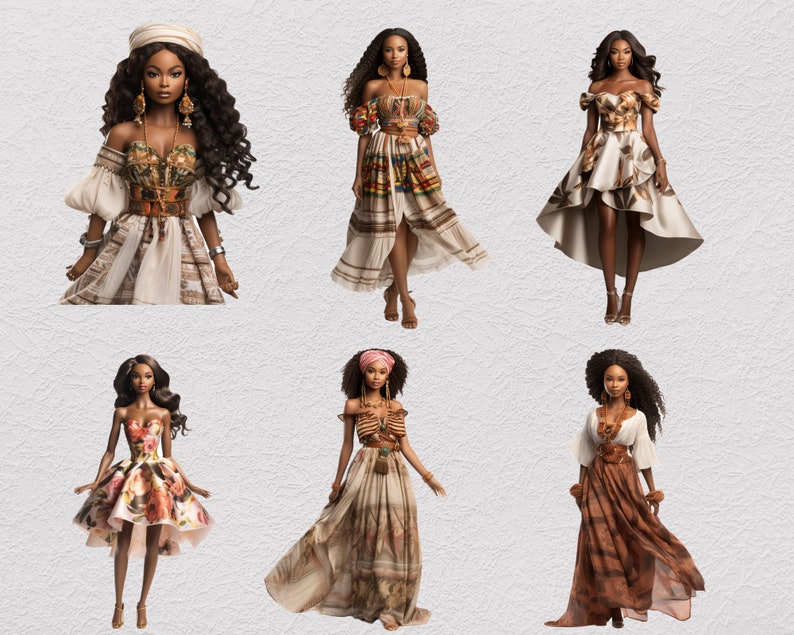 80 African Doll Clipart, Dark Skin Fashion Girl Clipart, Princess Doll ...